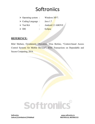 Context based access control systems for mobile devices | PDF | Operating Systems | Computer ...