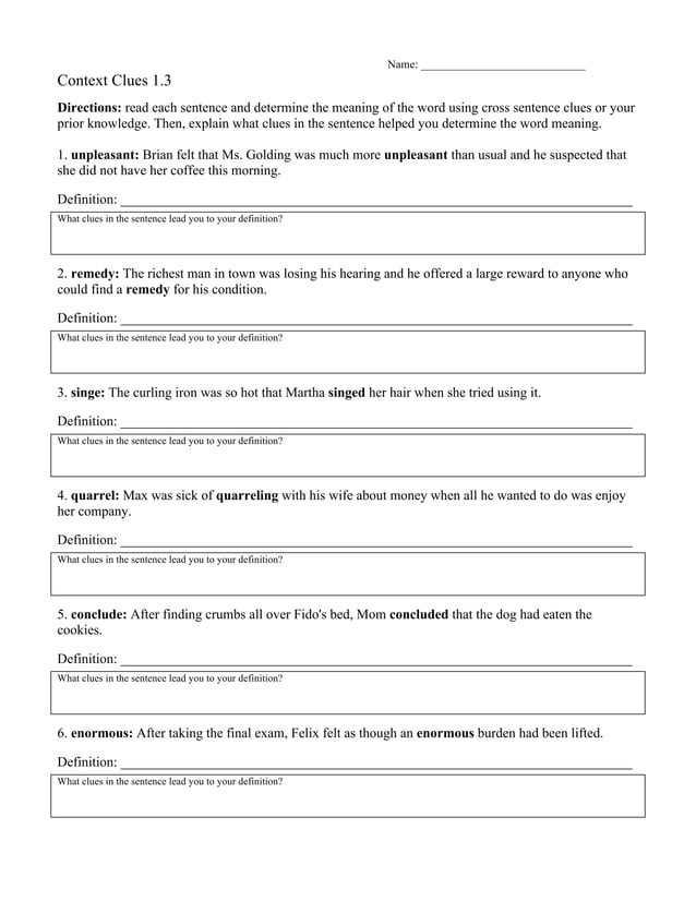 Context clues-worksheet-1-3 | PDF