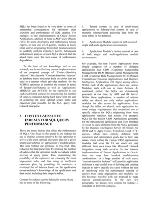 Context sensitive indexes for performance optimization of sql queries in multi-tenant-multi ...