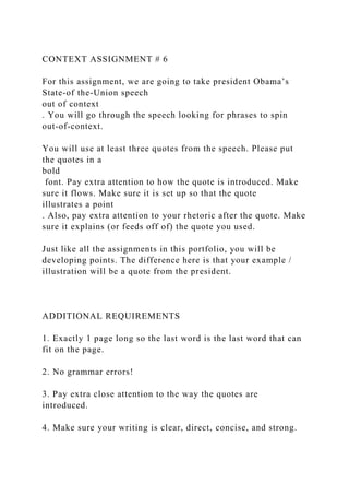 CONTEXT ASSIGNMENT # 6For this assignment, we are going to take .docx