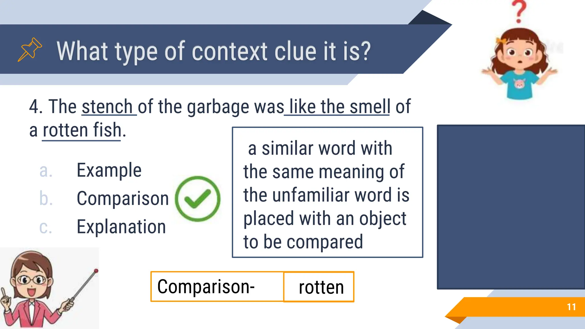 CONTEXT CLUES.identify the meaning of the word in a sentence through ...