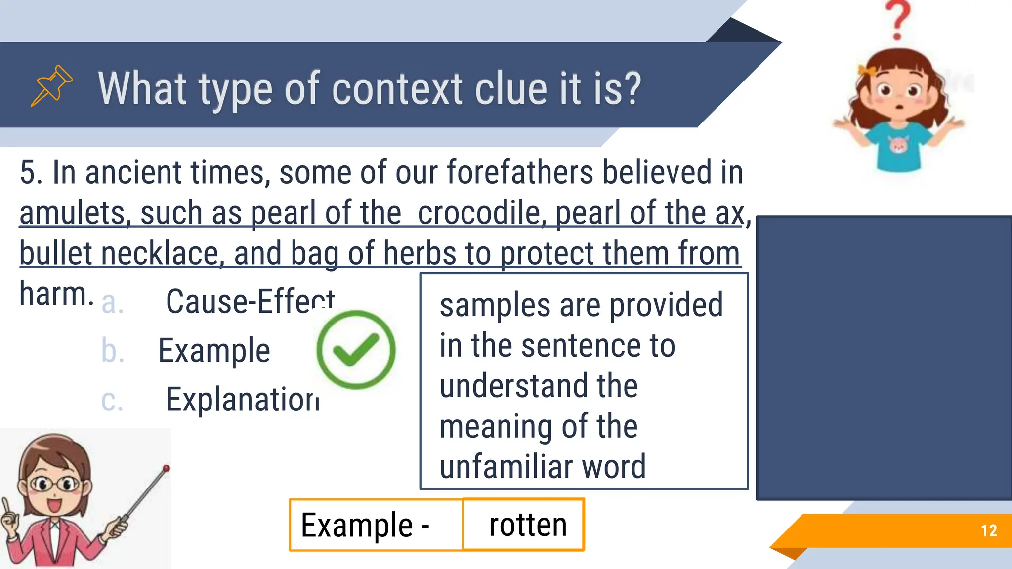 CONTEXT CLUES.identify the meaning of the word in a sentence through ...
