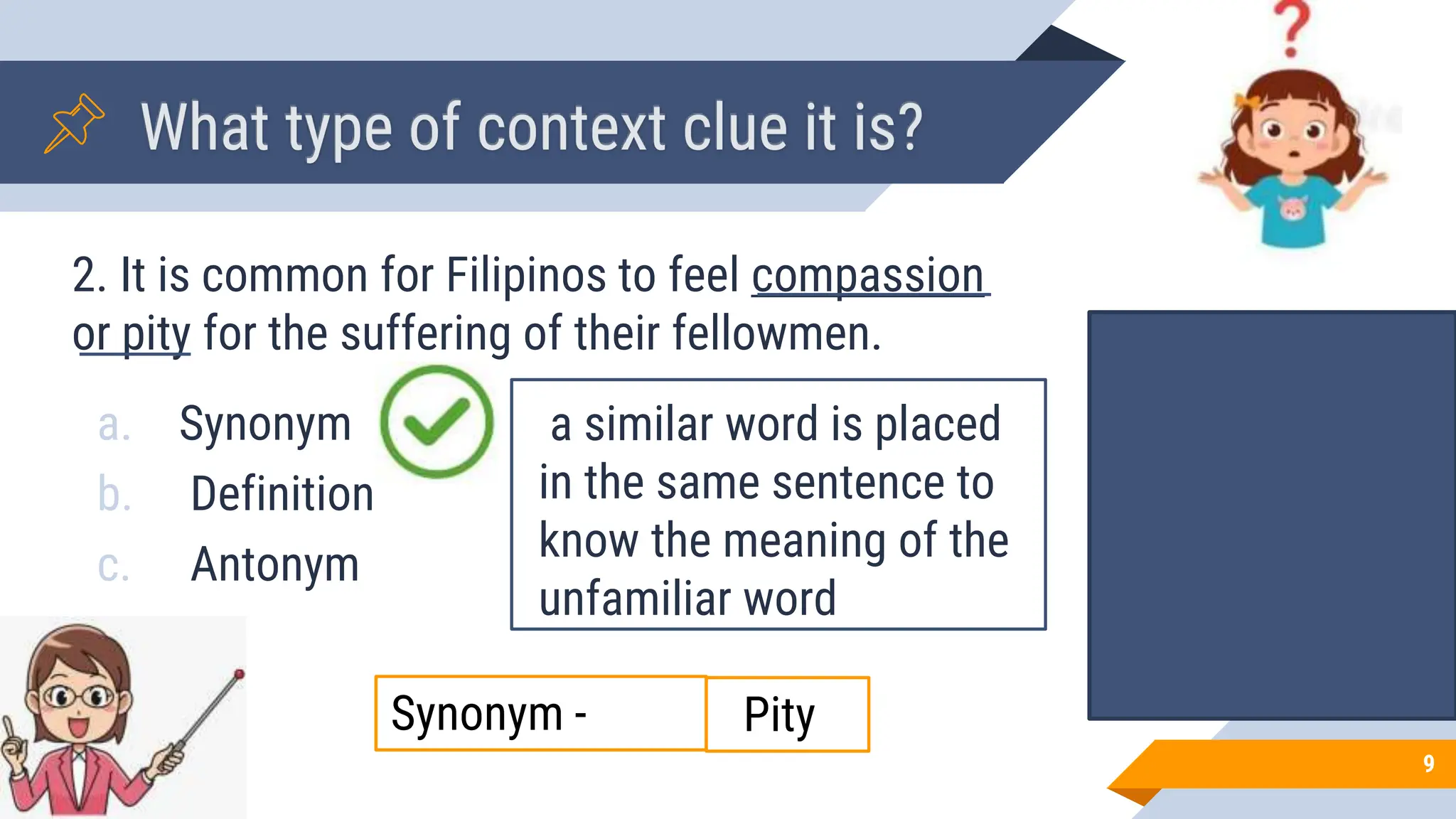 CONTEXT CLUES.identify the meaning of the word in a sentence through ...