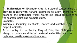 Types of Context Clues: Synonyms, Antonyms, Definitin, Example Clue ...