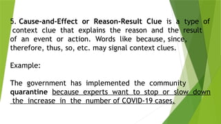 Types of Context Clues: Synonyms, Antonyms, Definitin, Example Clue ...
