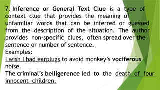 Types of Context Clues: Synonyms, Antonyms, Definitin, Example Clue ...