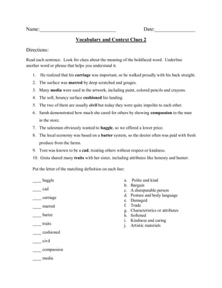 Context clues worksheet | PDF
