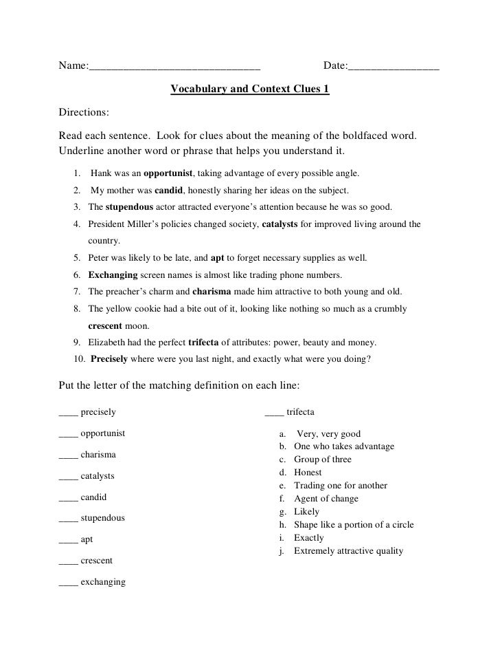 Worksheet Context Clues - Worksheet24