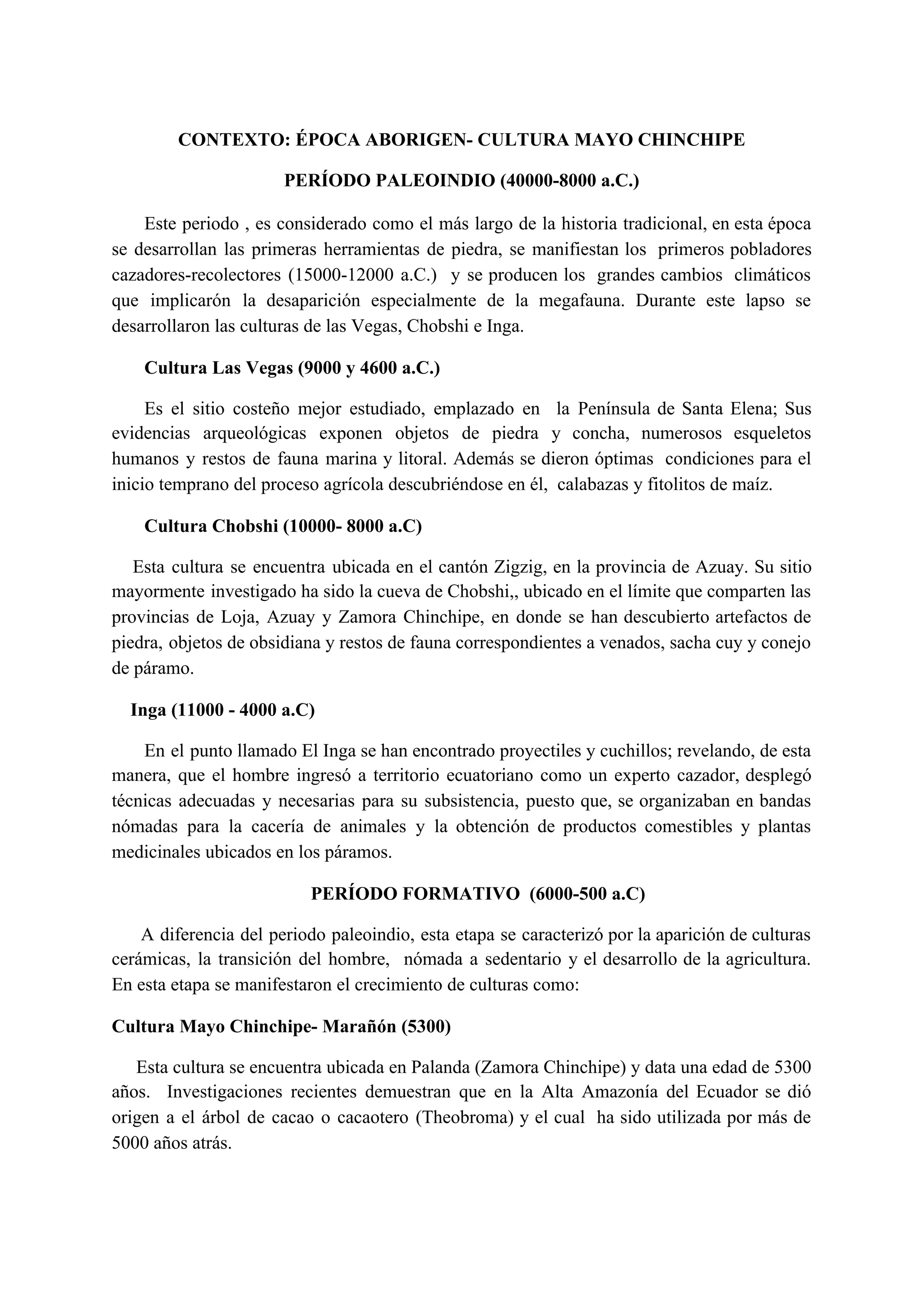 Contexto época aborigen- cultura mayo chinchipe | PDF
