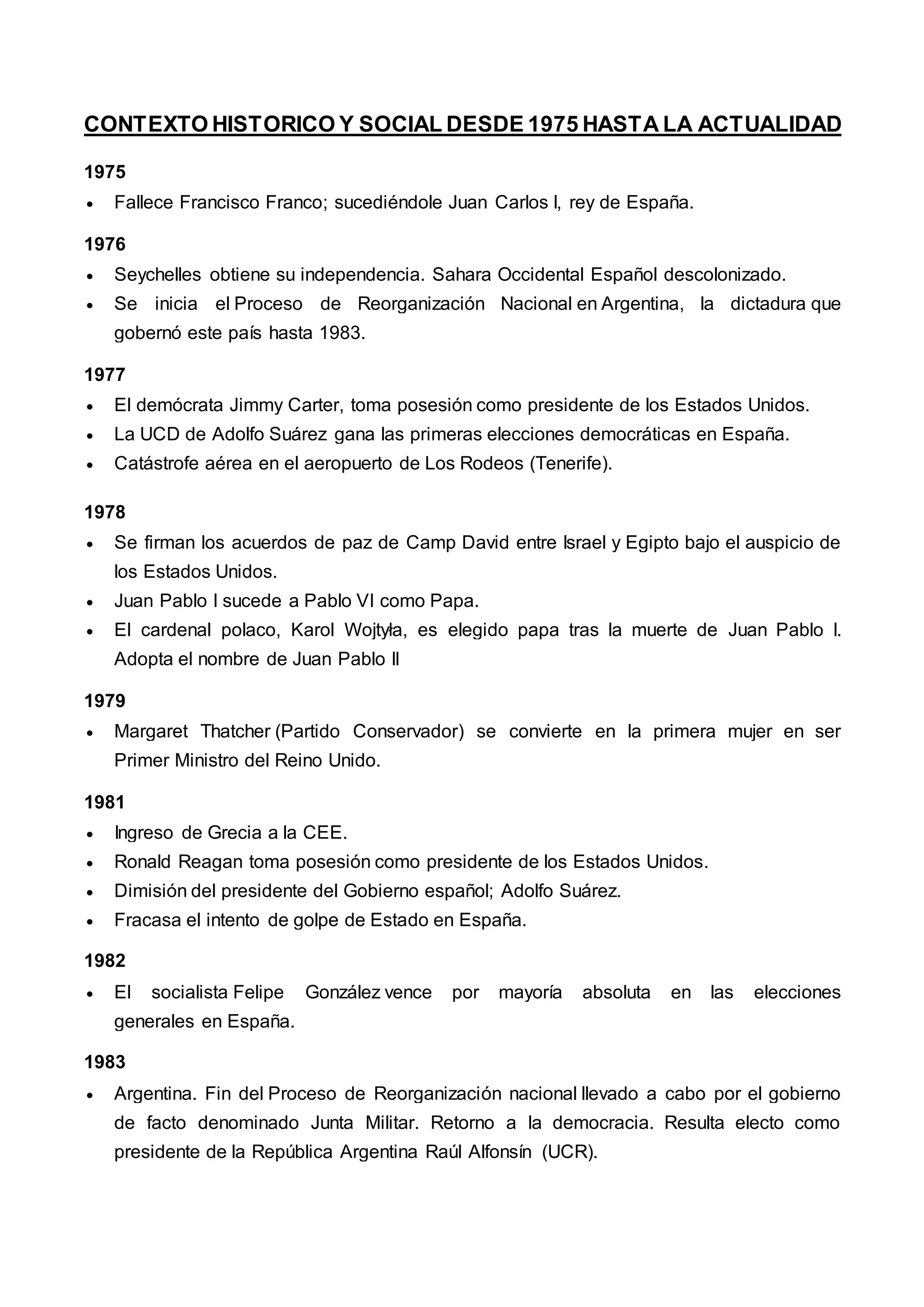 Contexto historico y social desde 1975 hasta la actualidad | DOCX