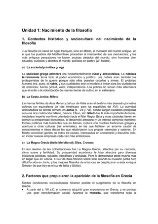 Contexto nacimiento filosofía | PDF