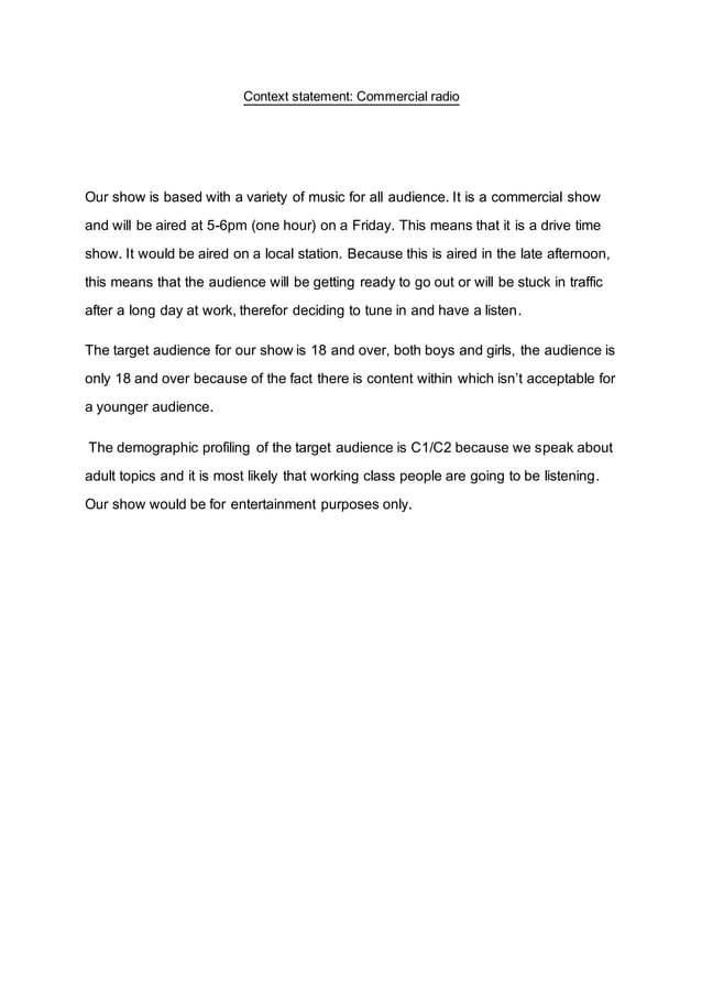 Context Statement for E6 Radio | DOCX