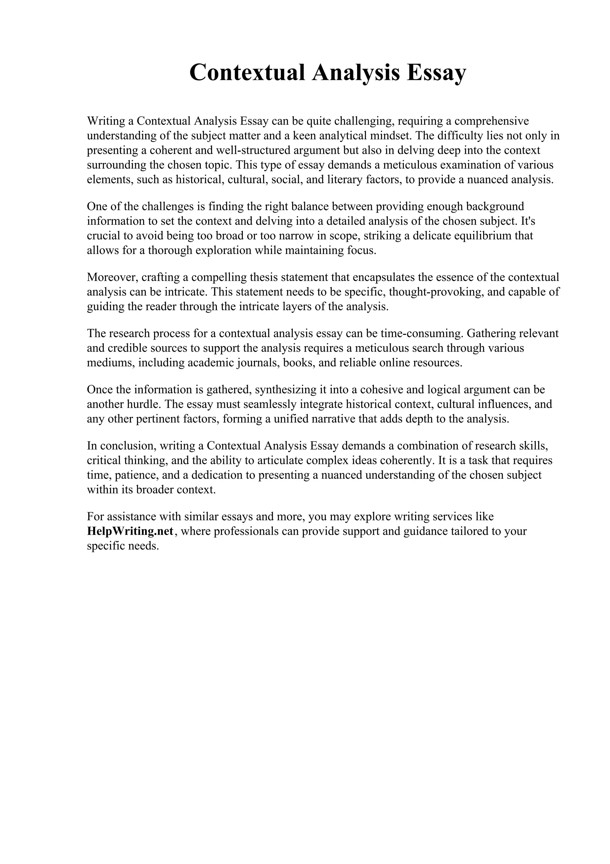 Contextual Analysis Essay. Pickaway-Ross Career and Technology Center | PDF