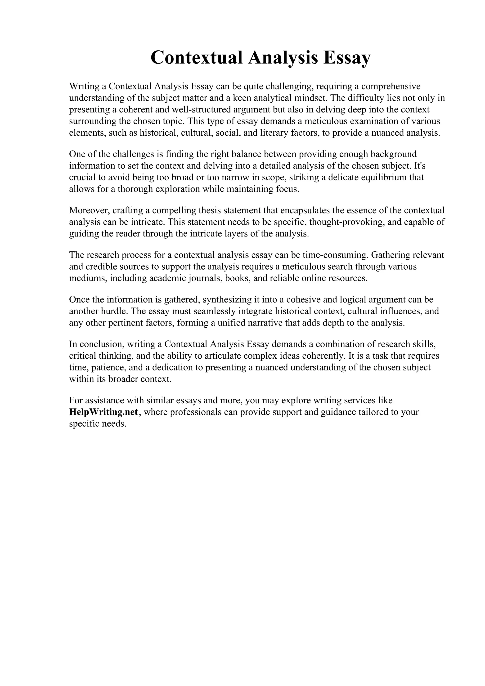 Contextual Analysis Essay | PDF
