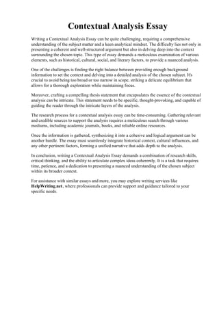 Contextual Analysis Essay | PDF