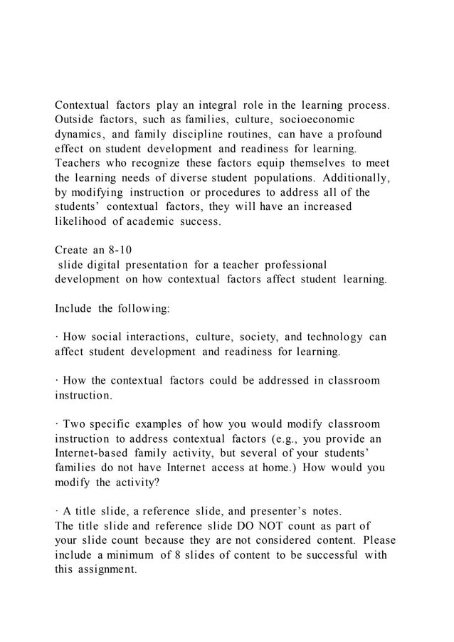 Contextual factors play an integral role in the learning process | DOCX