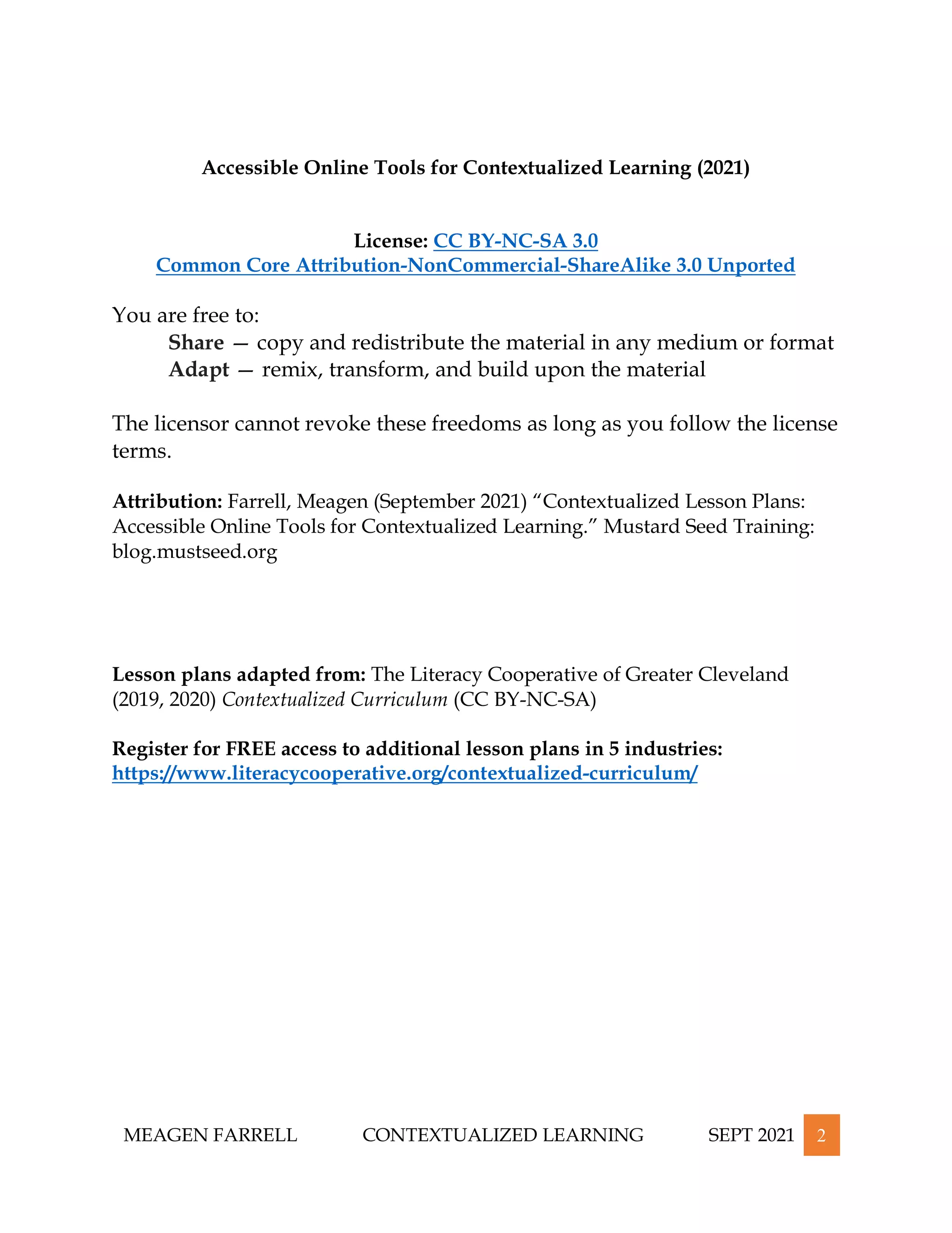 Contextualized Lesson Plans: Accessible Online Tools for Contextualized ...