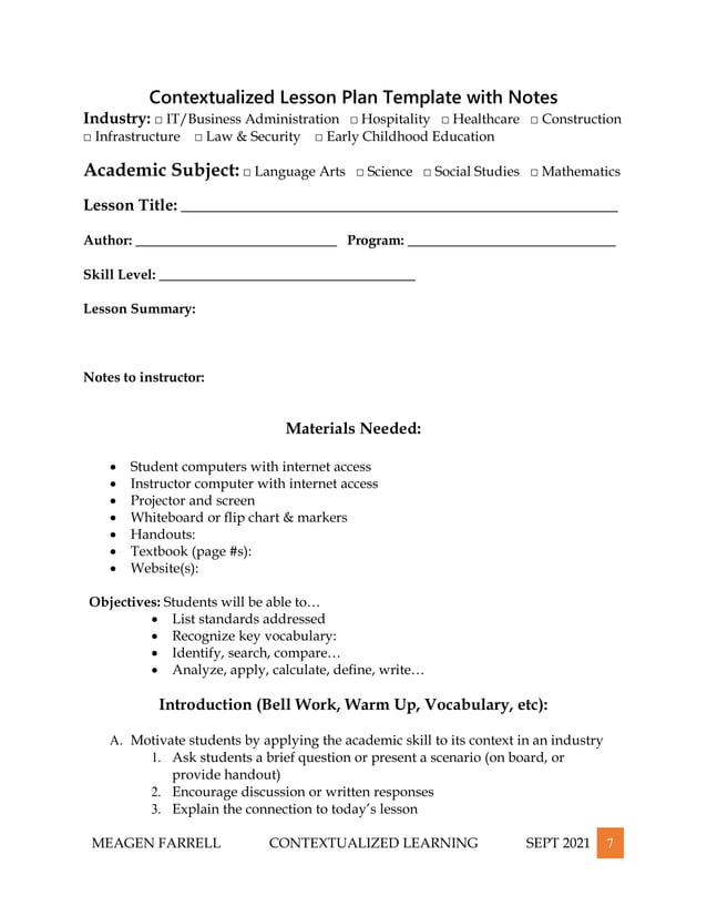 Contextualized Lesson Plans: Accessible Online Tools for Contextualized ...