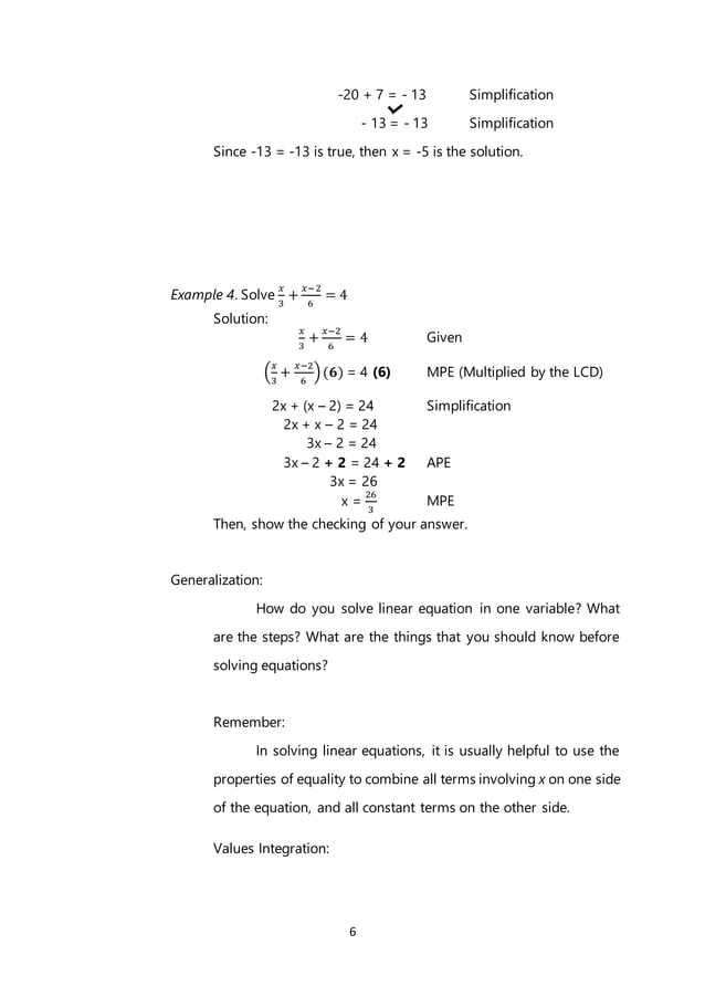 Contextualized Lesson Plan in Math 7 Linear Equation in One Variable | DOCX