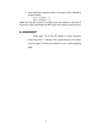 Contextualized Lesson Plan in Math 8 Graphs of Linear Equations using ...