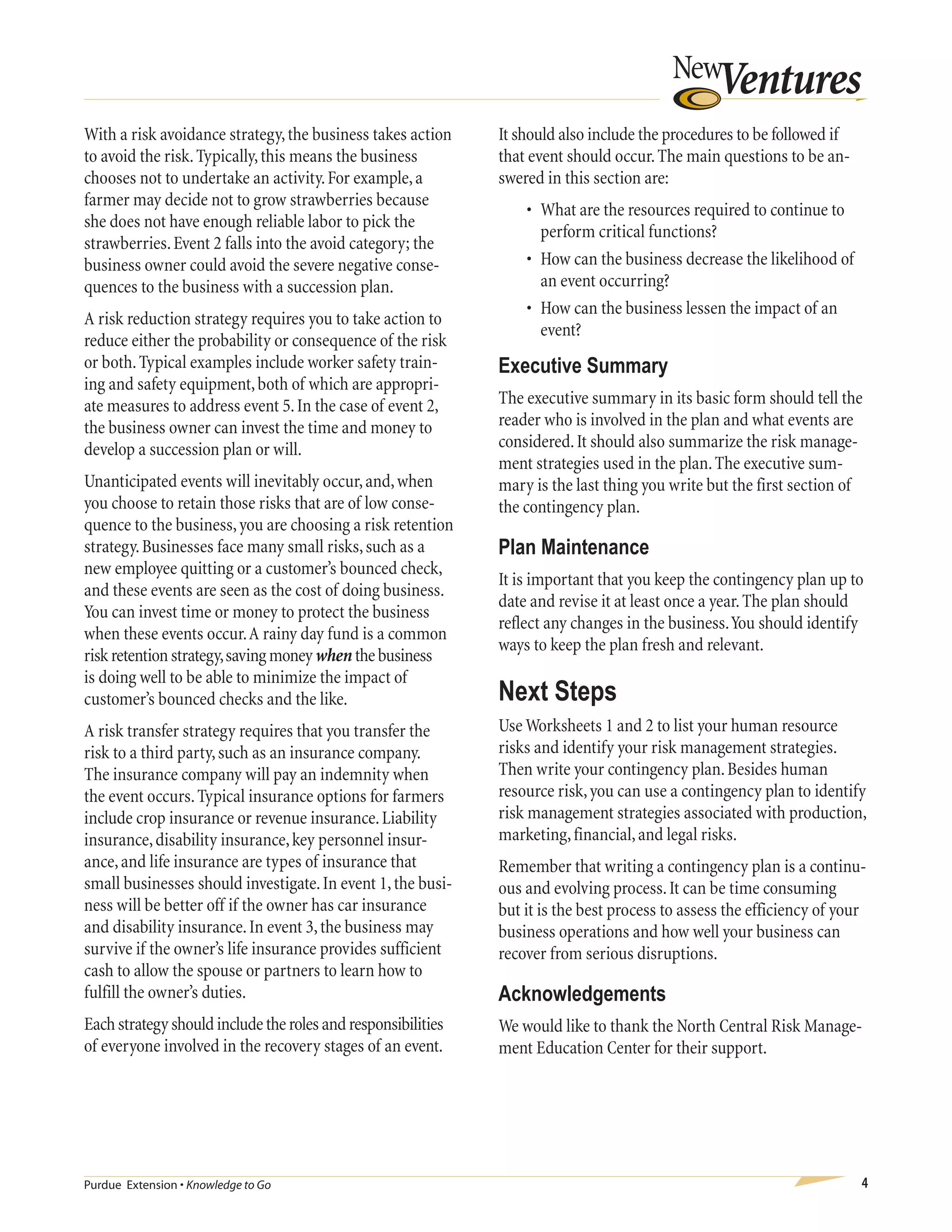 Contigency plan for risk assessment | PDF