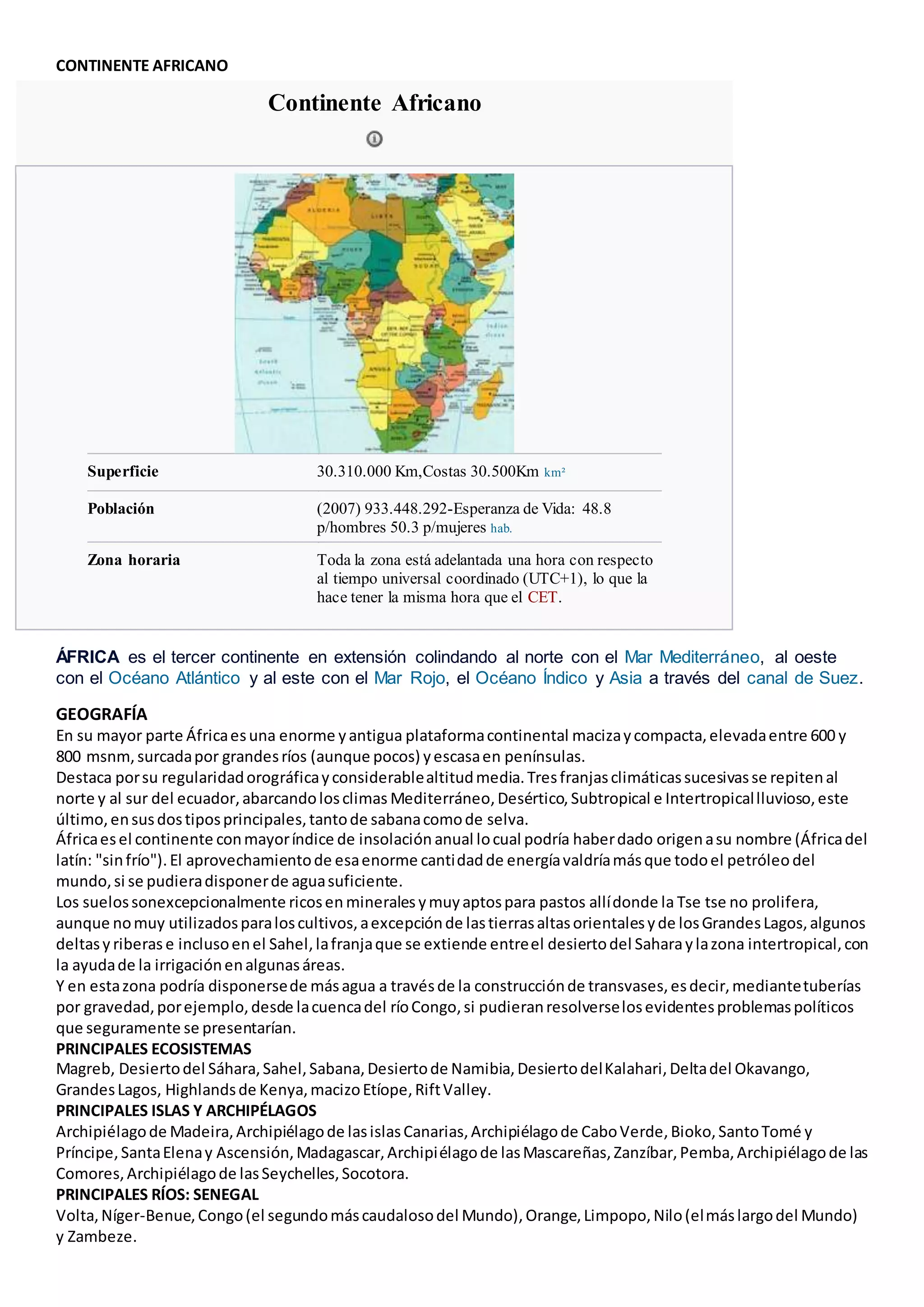 Continente africano | DOCX | South America Travel | Travel Locations