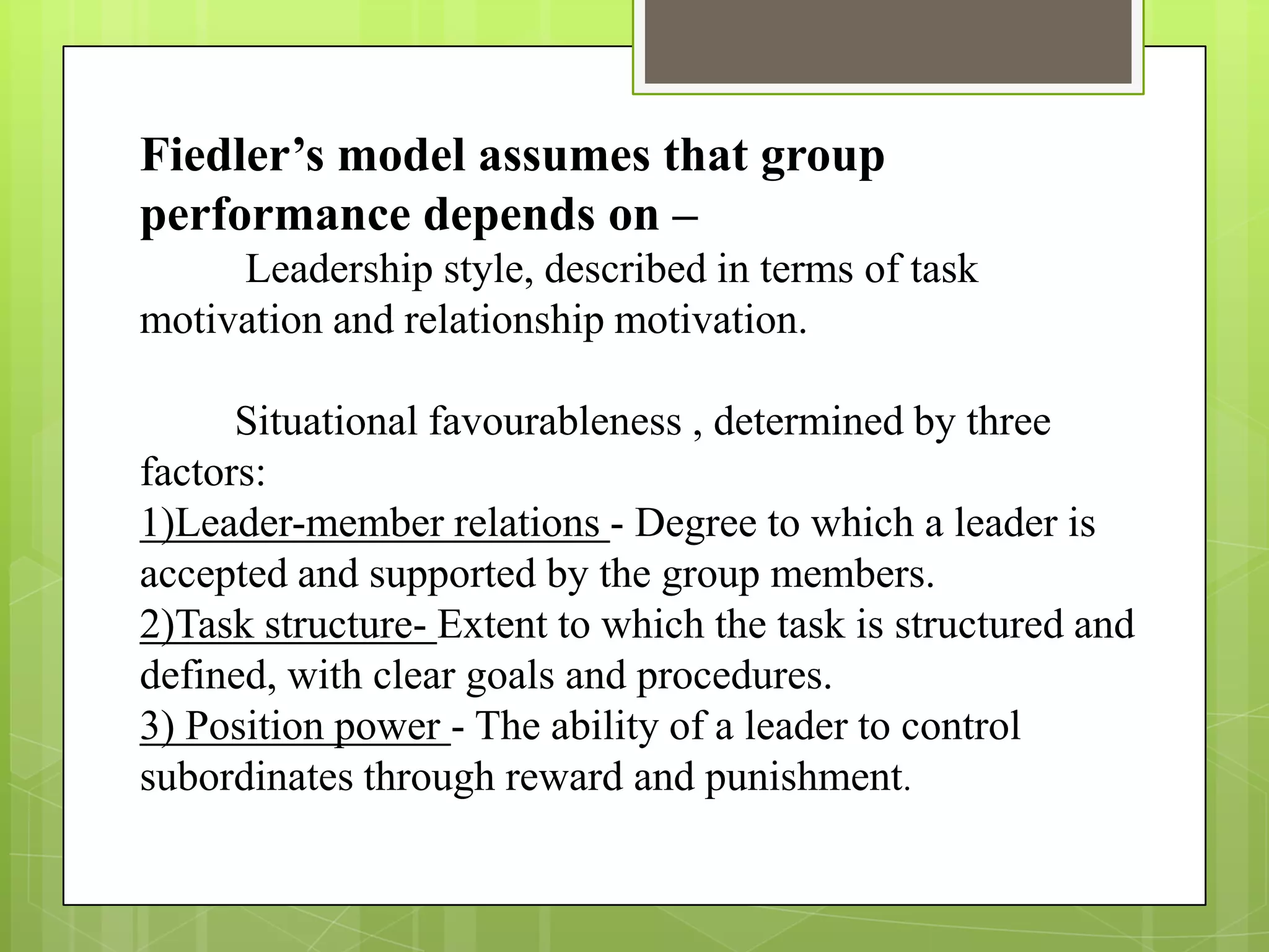 Contingency management theory - Fred Feidler | PPTX