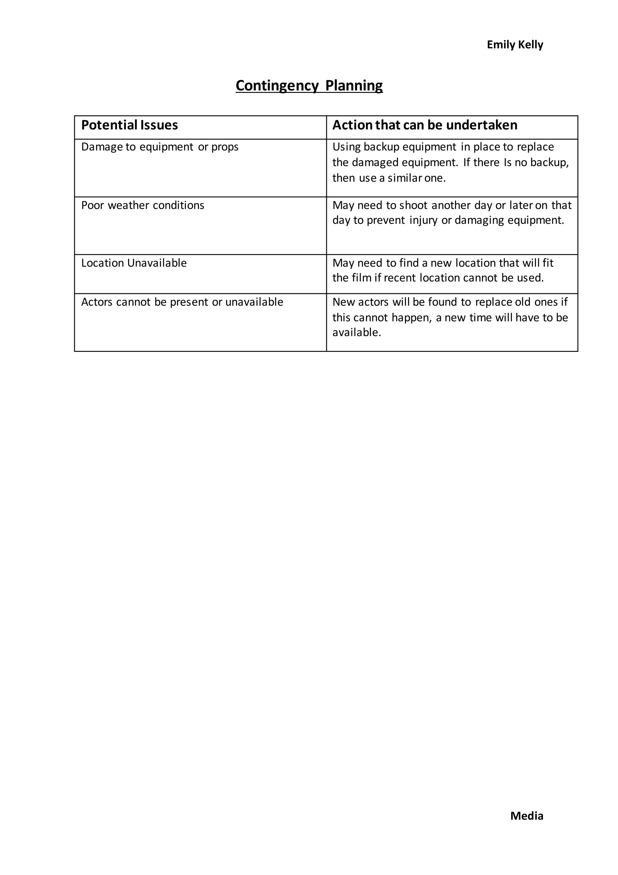 Contingency planning | DOCX | Weather | Science