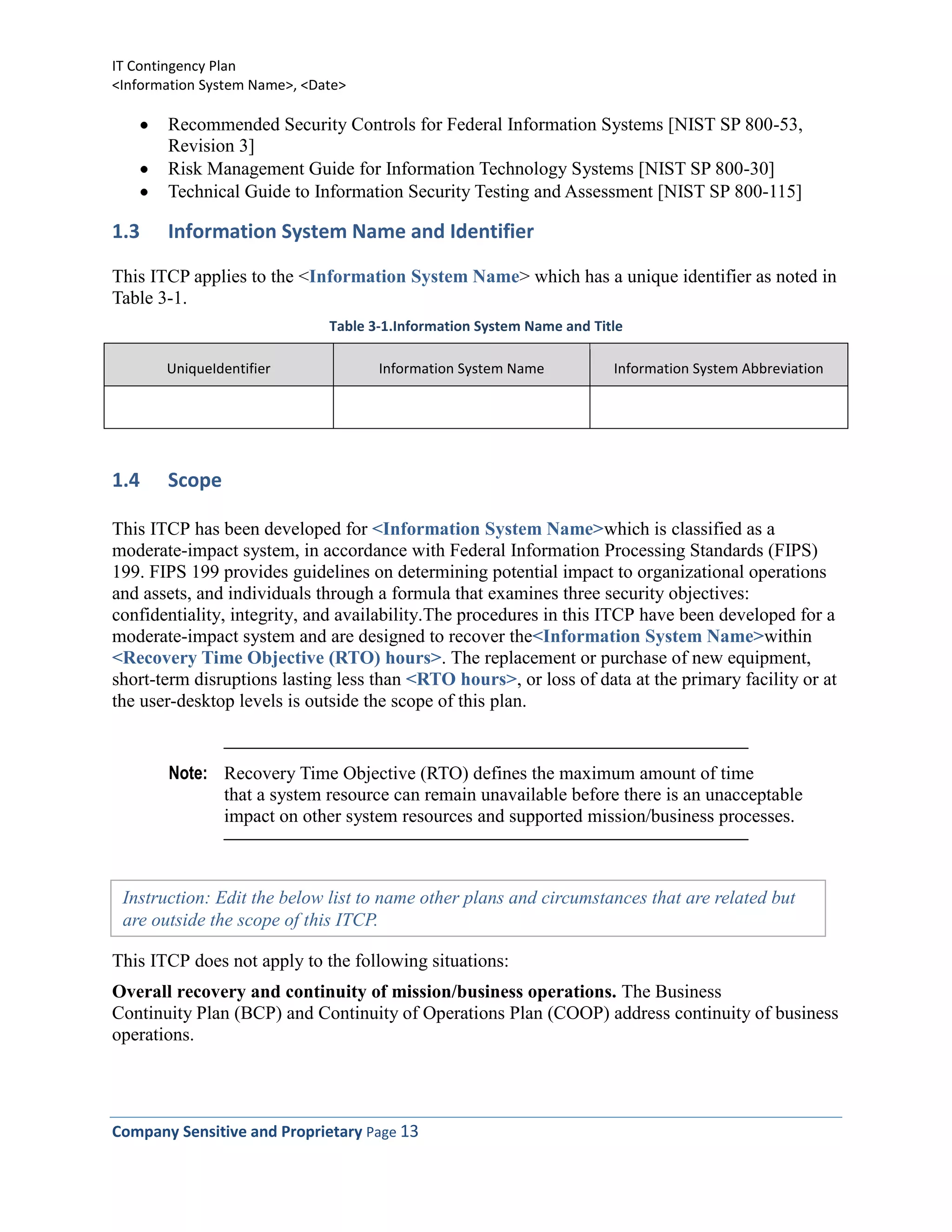 Information Technology Contingency Plan (Template) | DOCX