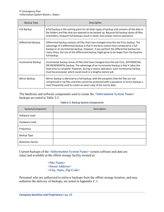 Information Technology Contingency Plan (Template) | PDF