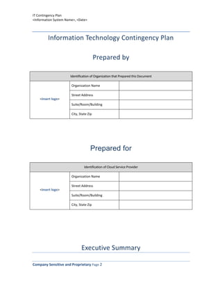 Information Technology Contingency Plan (Template) | PDF