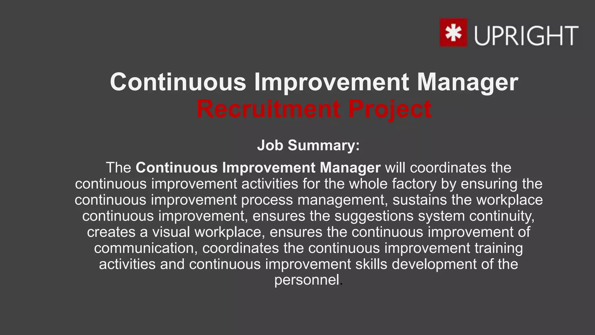 Continous Improvement Manager | PPTX