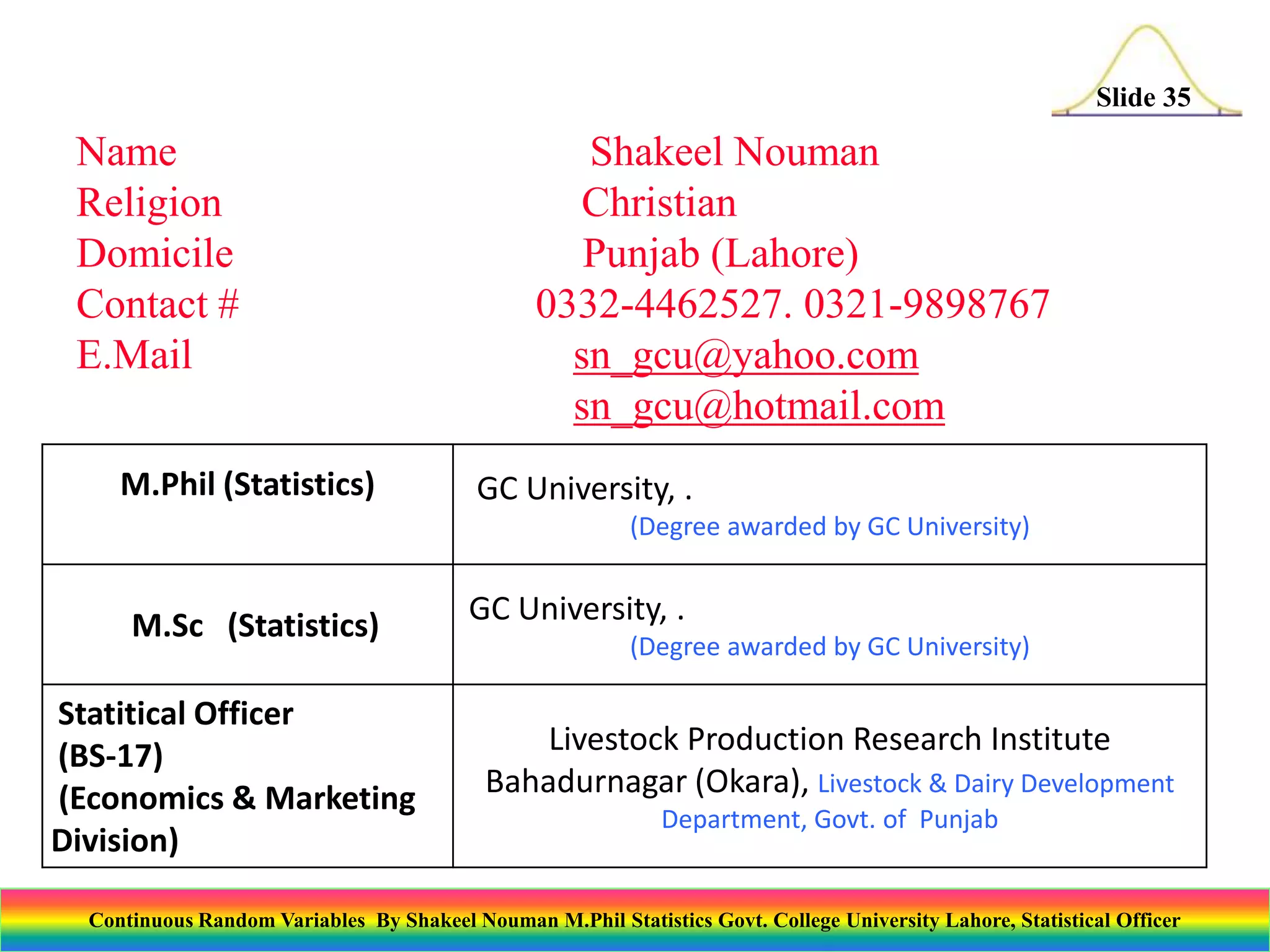 Continous Random Variable Pptx Physics Science