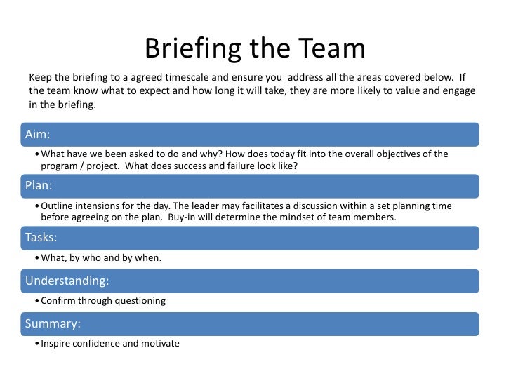 Planning and De-briefing for succes