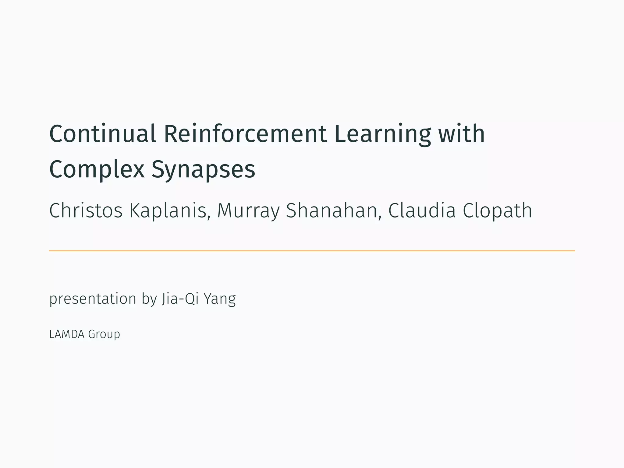 Continual reinforcement learning with complex synapses | PPT
