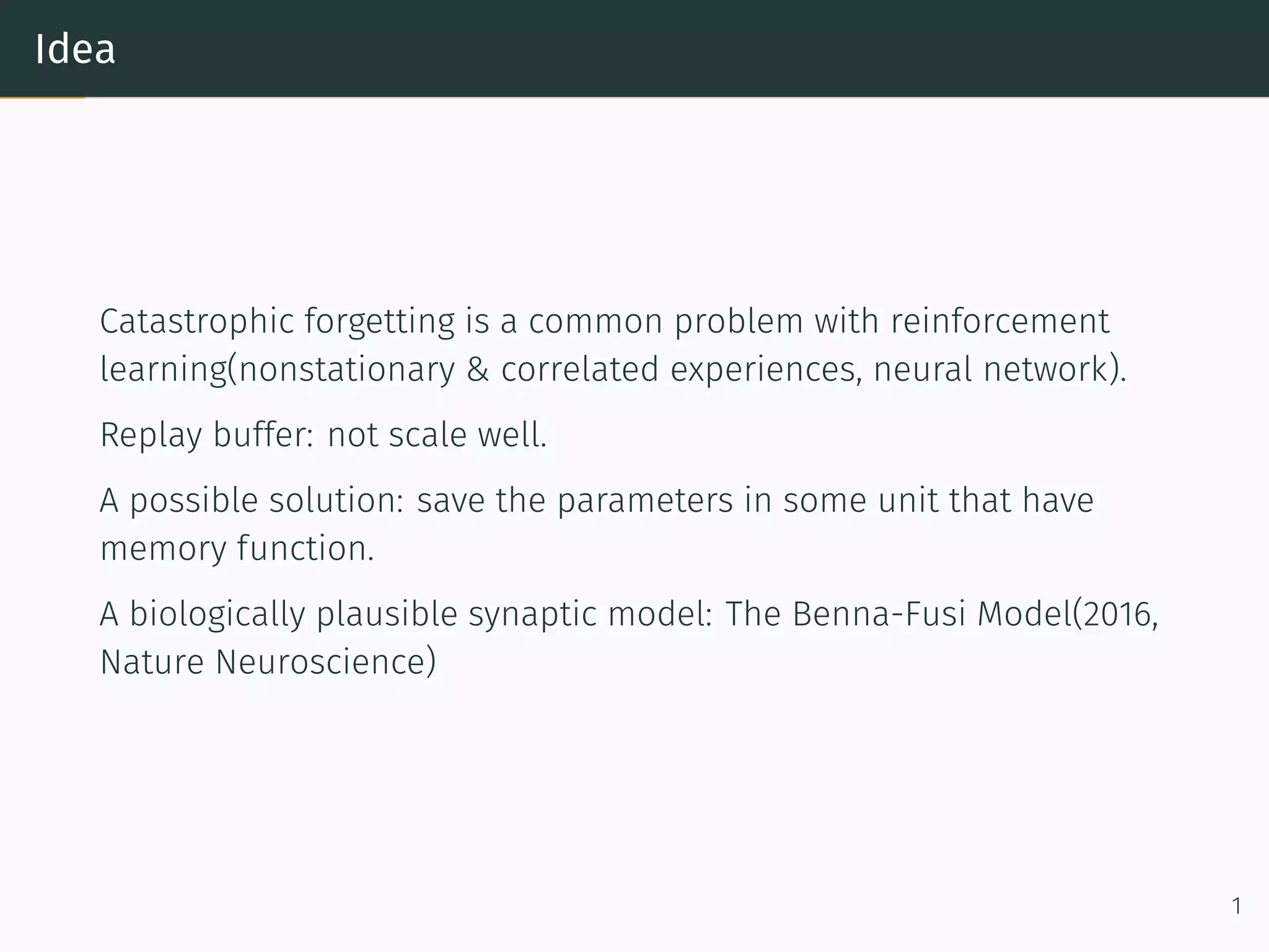 Continual reinforcement learning with complex synapses | PPT