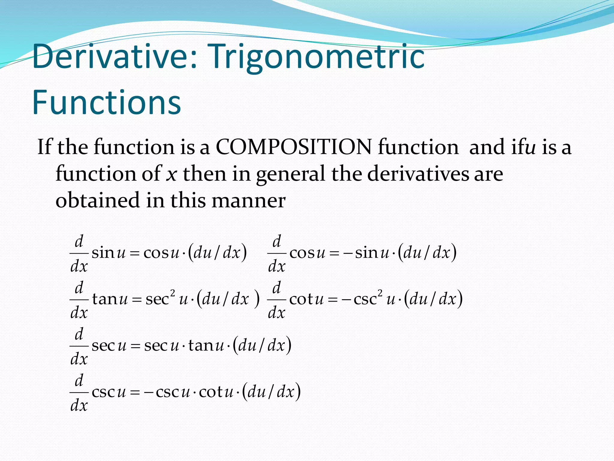 Continuation chain rule and derivative of trigo functions | PPT