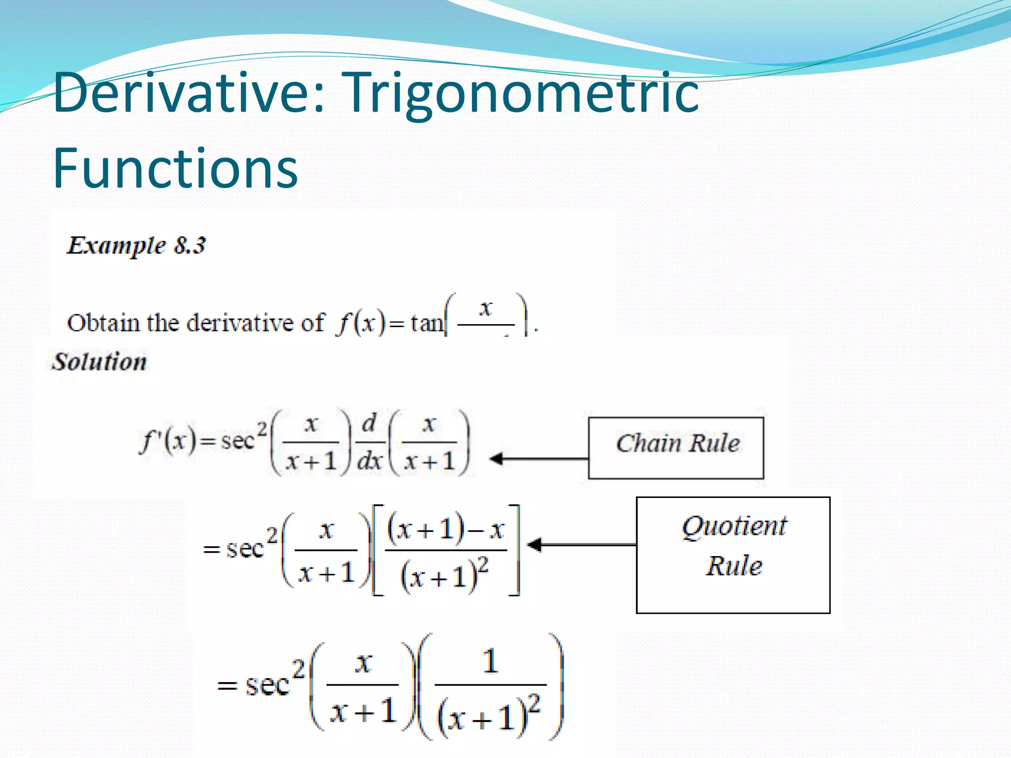 Continuation chain rule and derivative of trigo functions | PPT