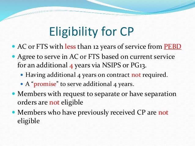 Continuation Pay (CP) for BRS