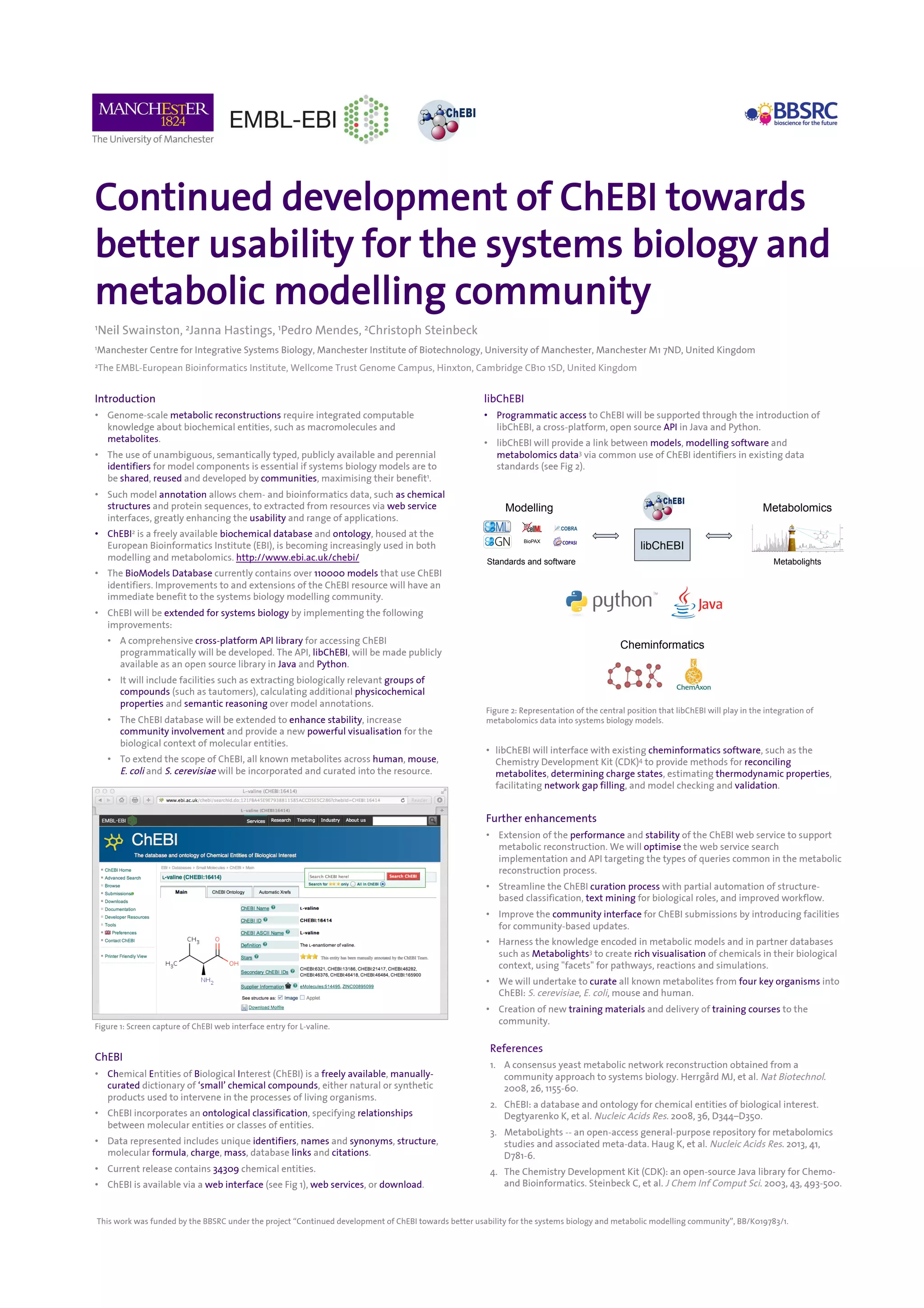 Continued development of ChEBI towards better usability for the systems ...