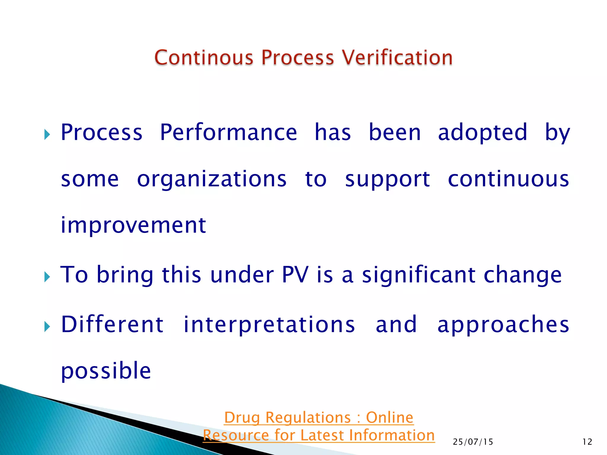 Us Fda Process Validation Stage 3: Continued Process Verification | Pptx