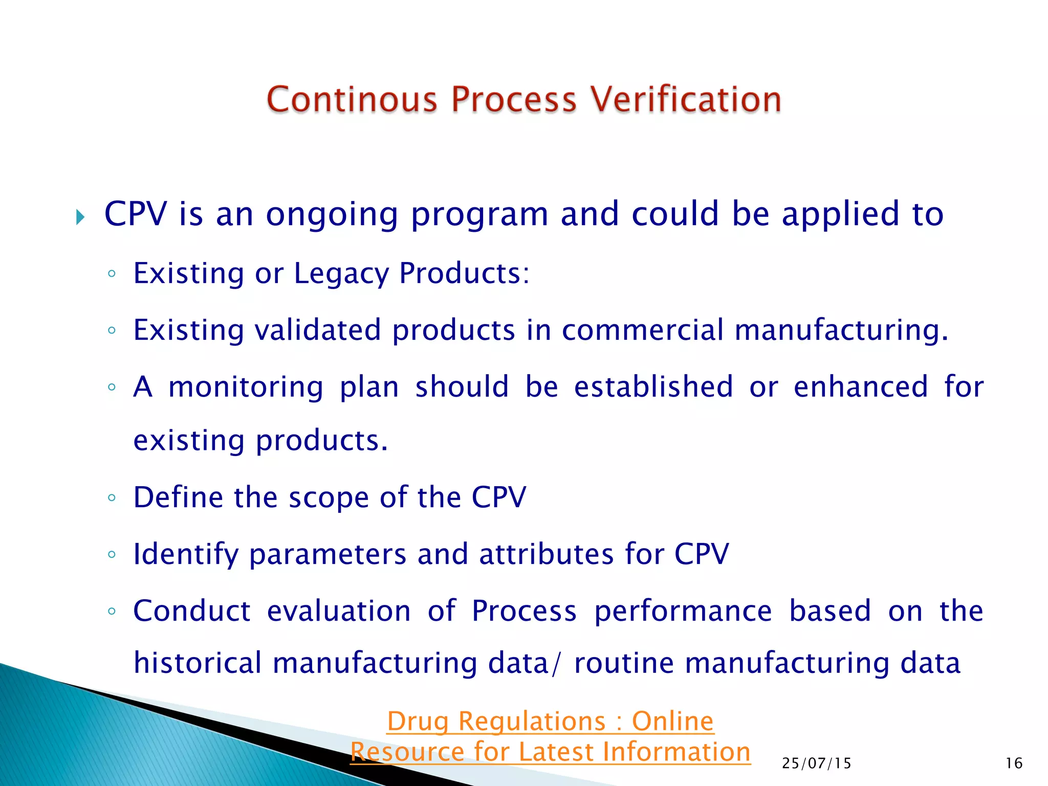US FDA Process Validation Stage 3: Continued Process Verification | PPTX | Pharmaceutical ...