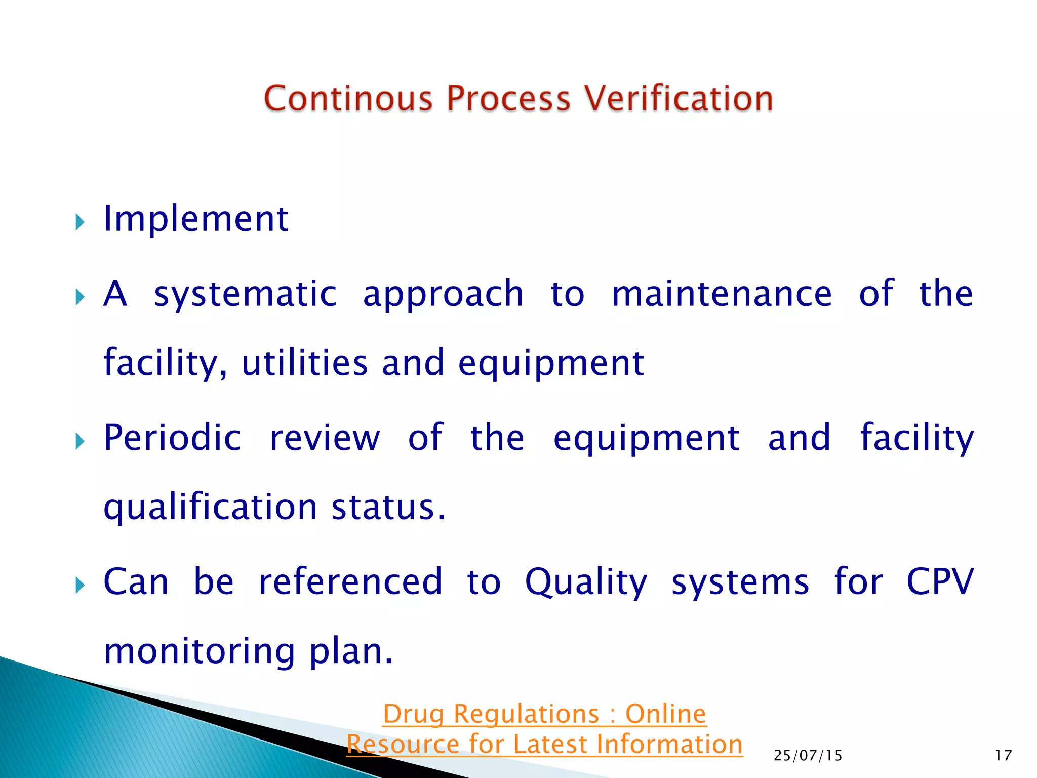 Us Fda Process Validation Stage 3: Continued Process Verification | Pptx