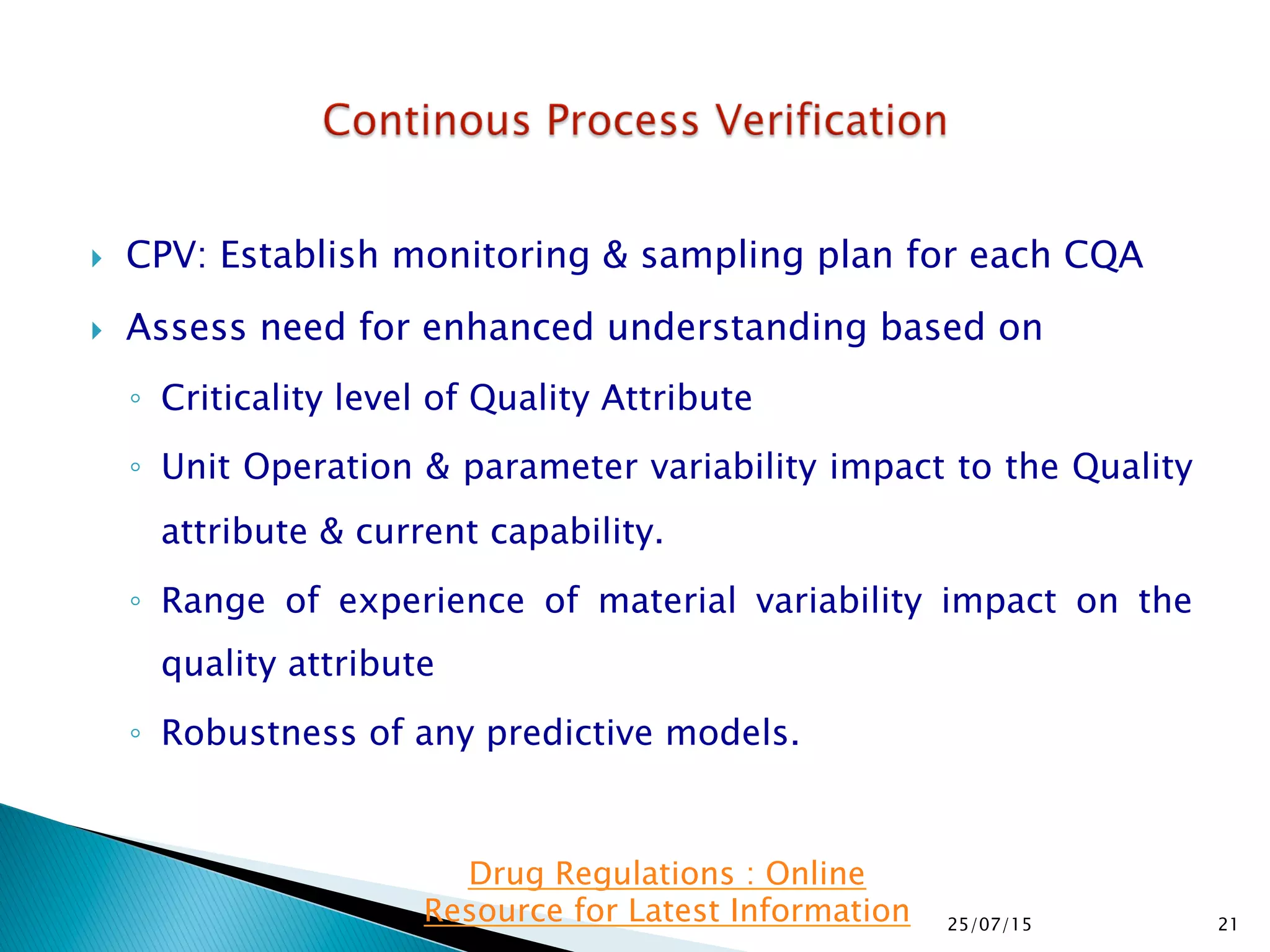 US FDA Process Validation Stage 3: Continued Process Verification | PPTX | Pharmaceutical ...