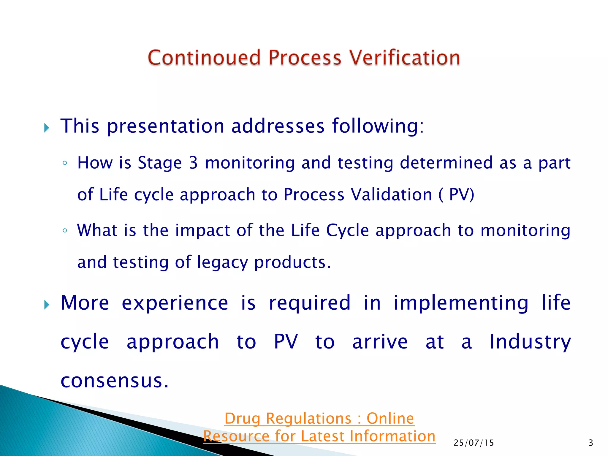 US FDA Process Validation Stage 3: Continued Process Verification | PPTX | Pharmaceutical ...