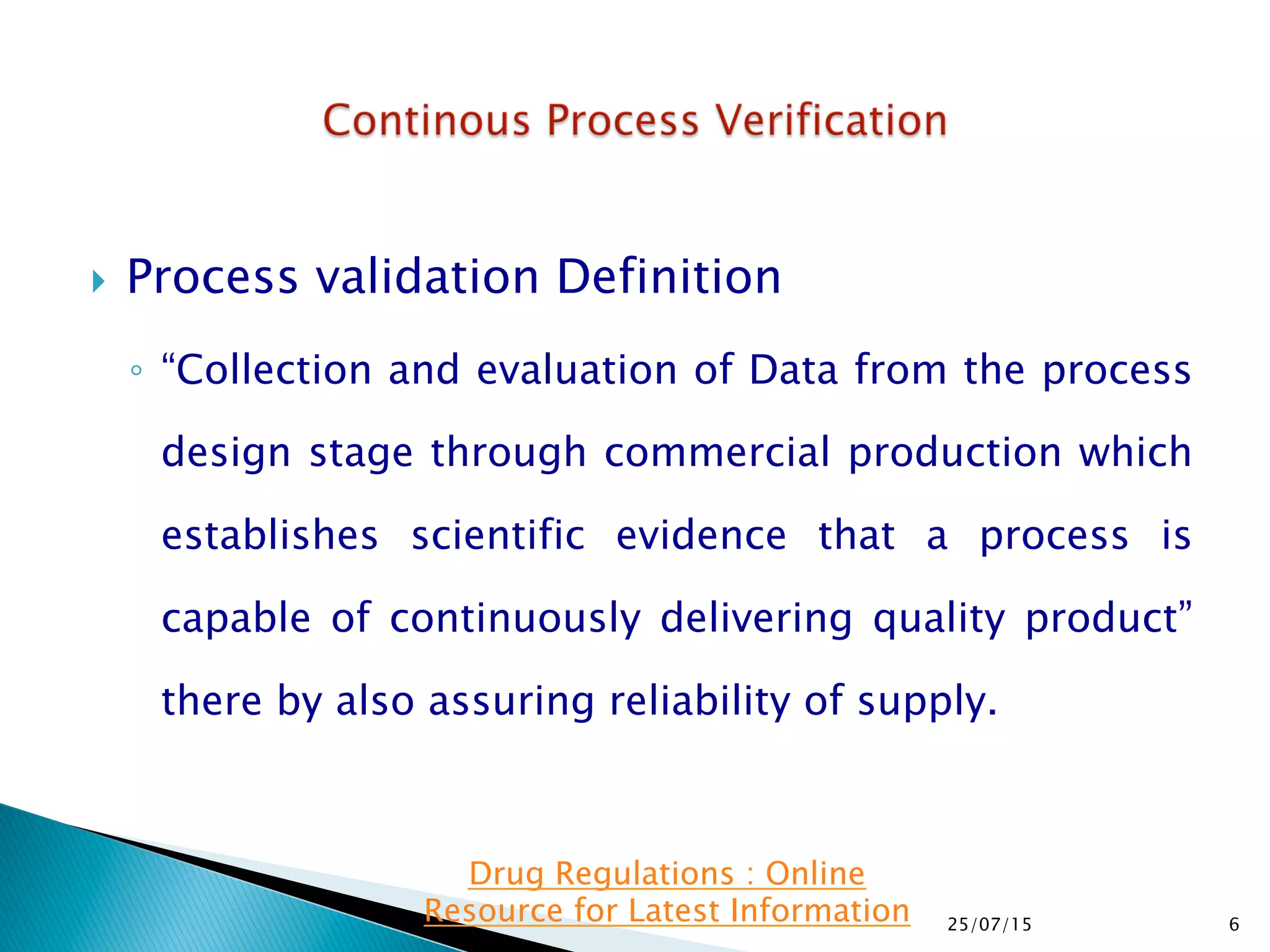 US FDA Process Validation Stage 3: Continued Process Verification | PPTX