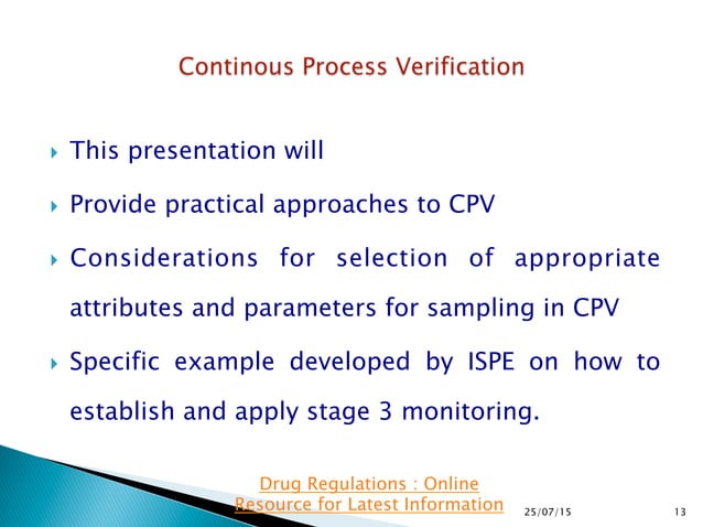 US FDA Process Validation Stage 3: Continued Process Verification | PPTX | Pharmaceutical ...