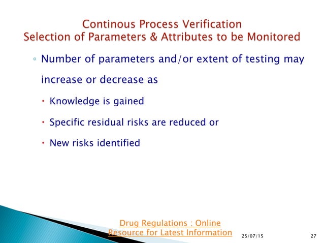Us Fda Process Validation Stage 3: Continued Process Verification | Pptx