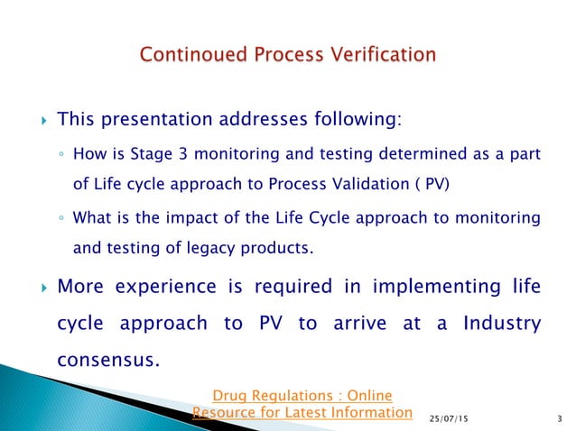 Us Fda Process Validation Stage 3 Continued Process Verification