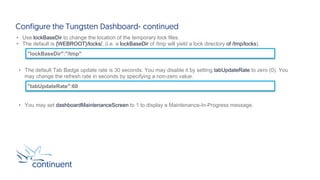 Training Slides: Basics 106: Tungsten Dashboard Overview, Installation ...